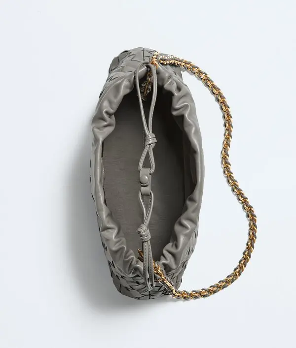 Bottega Veneta Intrecciato Calfskin Leather Pouch With Metal Chain - Basalt