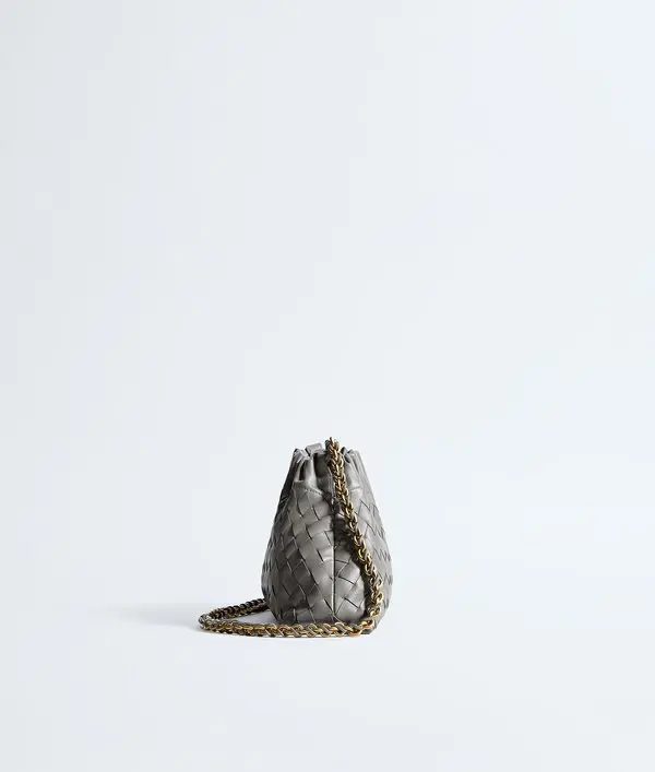 Bottega Veneta Intrecciato Calfskin Leather Pouch With Metal Chain - Basalt