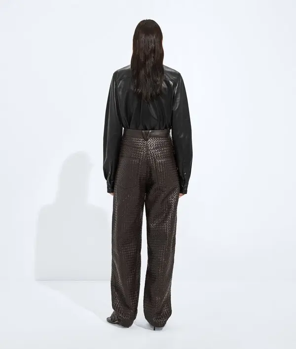 Bottega Veneta Intrecciato Leather Pants - Dark Carrubo