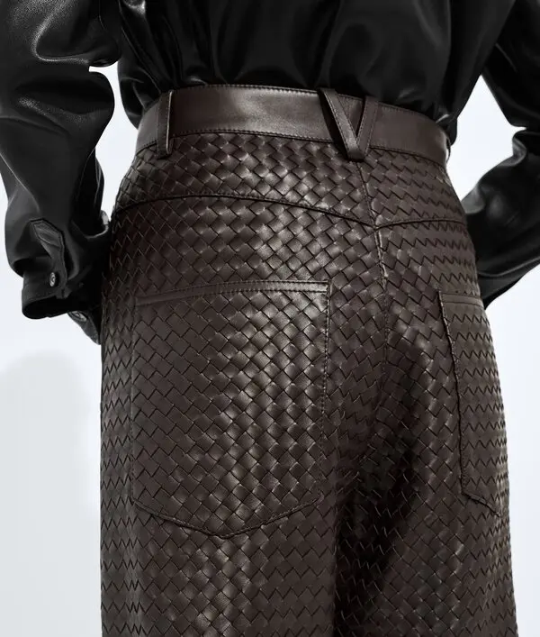 Bottega Veneta Intrecciato Leather Pants - Dark Carrubo