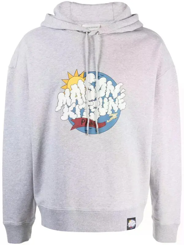 Maison Kitsuné Graphic-print Cotton Hoodie - Grey