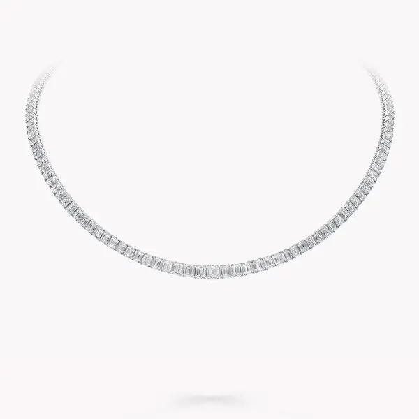 Graff Emerald Cut Diamond Graduated Line Necklace - White Gold
