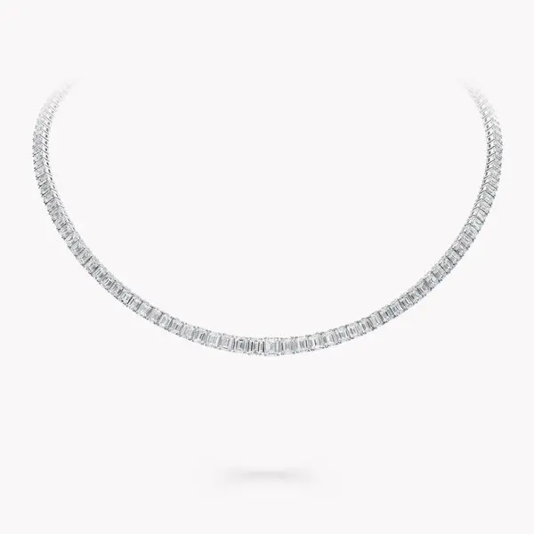 Graff Emerald Cut Diamond Graduated Line Necklace - White Gold