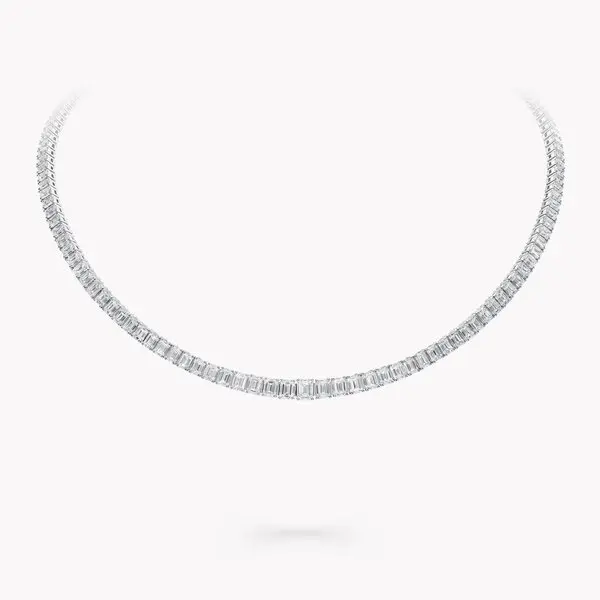 Graff Emerald Cut Diamond Graduated Line Necklace - White Gold