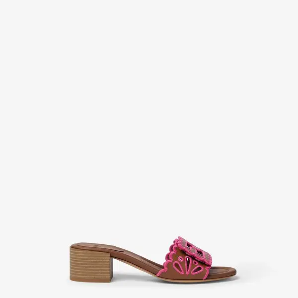 Fendi Nappa Leather Baguette Slides - Brown