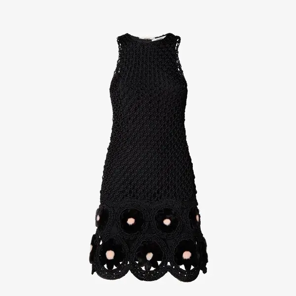 Fendi Macramé Knit Halterneck Mini Dress - Black