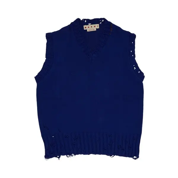 Marni V Neck Distressed Vest - Blue