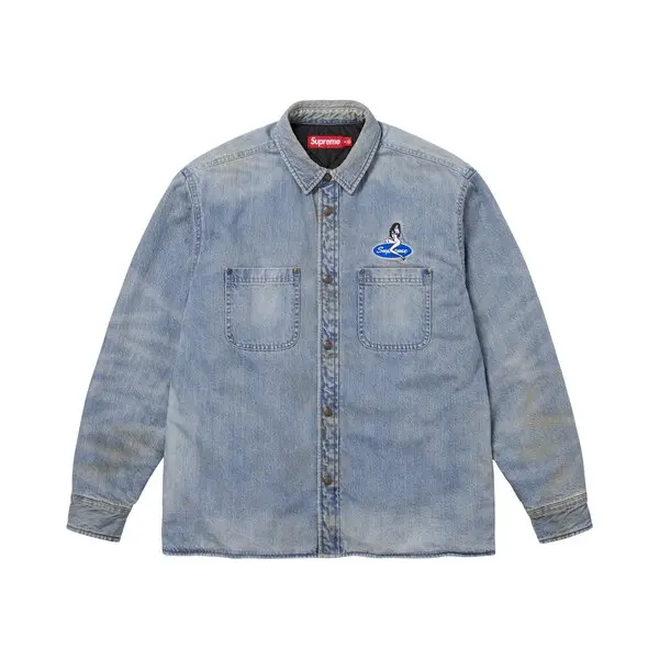 Supreme Quilted Lined Denim Snap Shirt - Blue