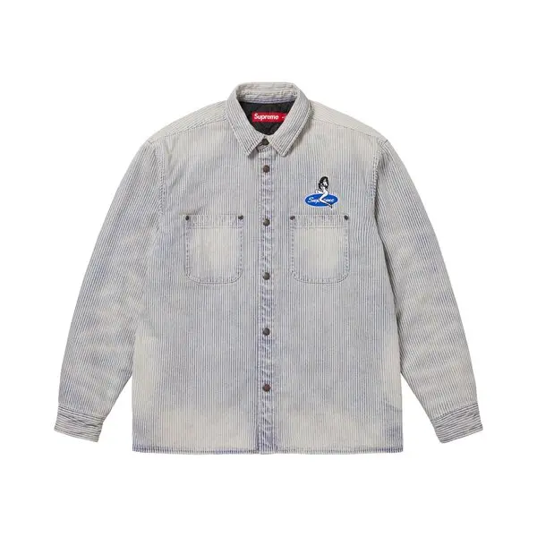 Supreme Quilted Lined Denim Snap Shirt - Grey