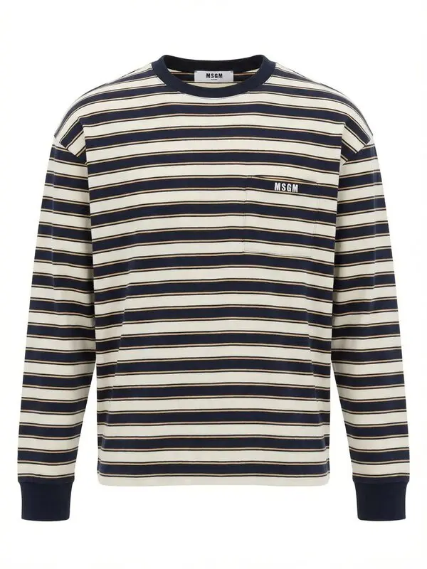 MSGM Long-sleeved Striped T-shirt - Blue