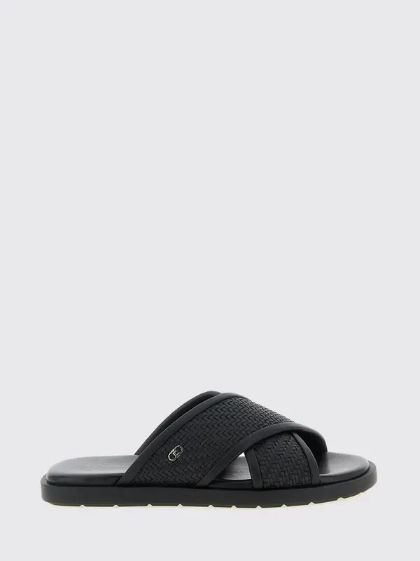 FERRAGAMO Braided Leather Slide Sandals - Black