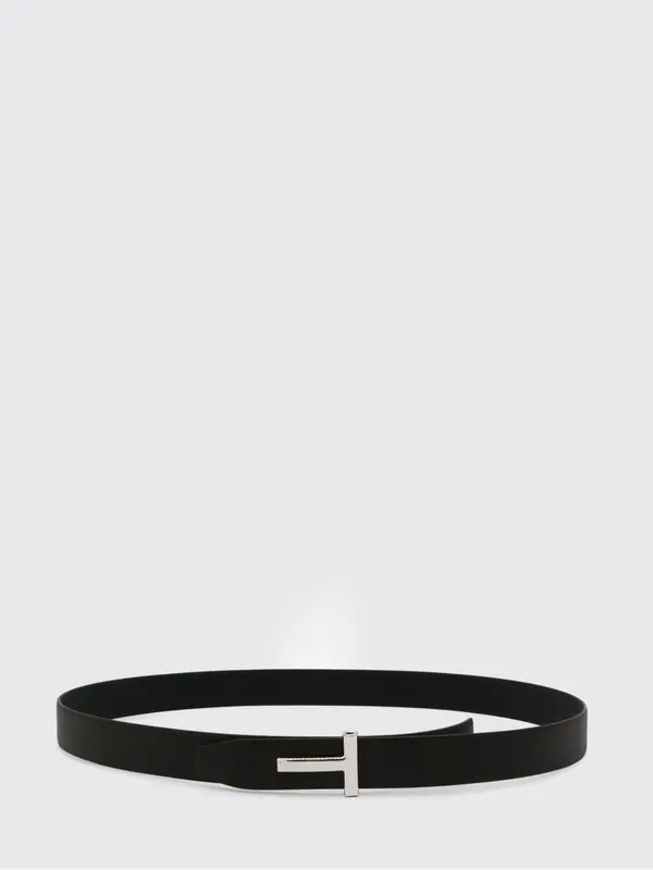 TOM FORD Grained Leather Belt With Metallic Monogram Buckle - Brown