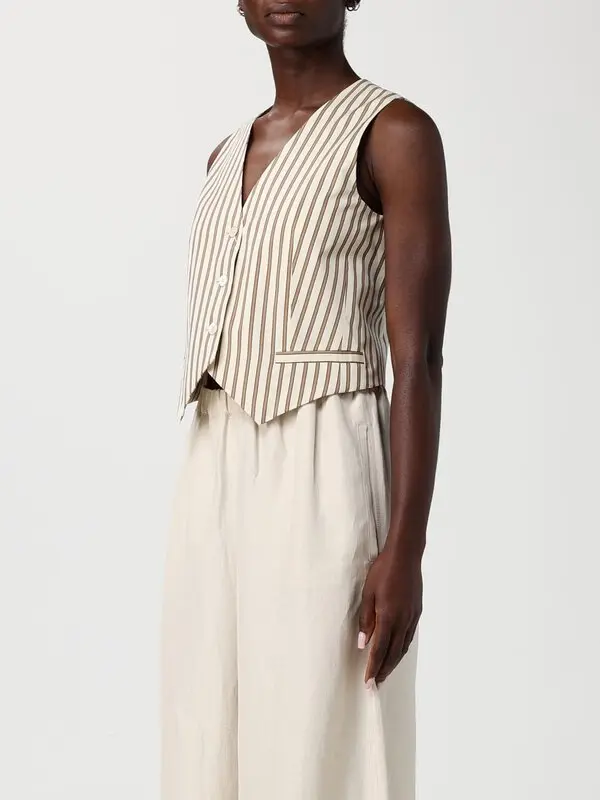 Max Mara Striped Cotton And Silk Tailored Vest - Beige