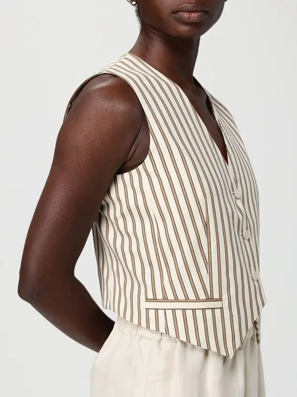 Max Mara Striped Cotton And Silk Tailored Vest - Beige