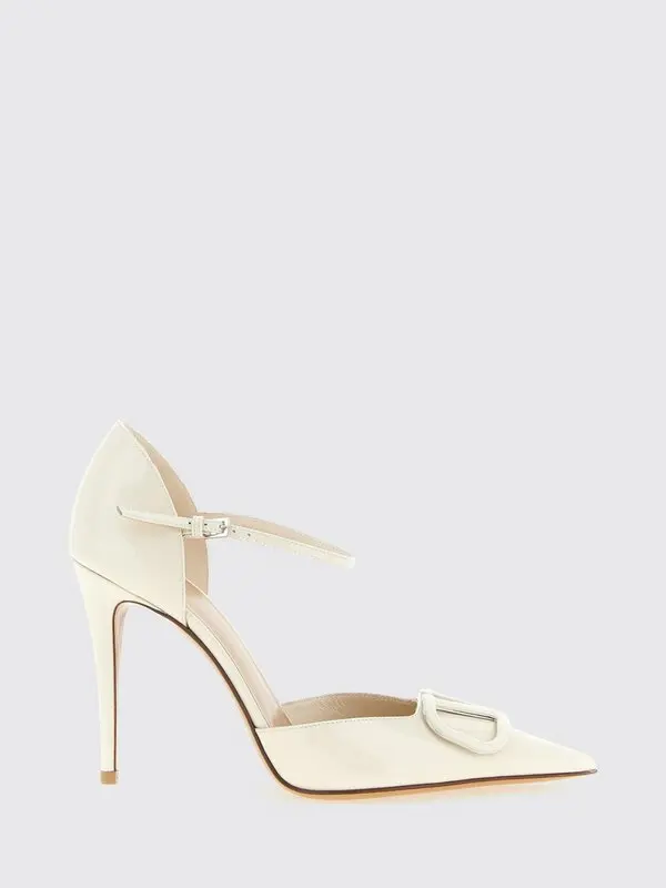 Valentino Garavani Vlogo Signature Leather Pumps With Ankle Strap - White