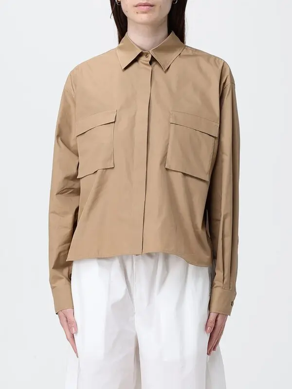Max Mara Cotton Shirt With Dropped Shoulders And Patch Pockets - Beige