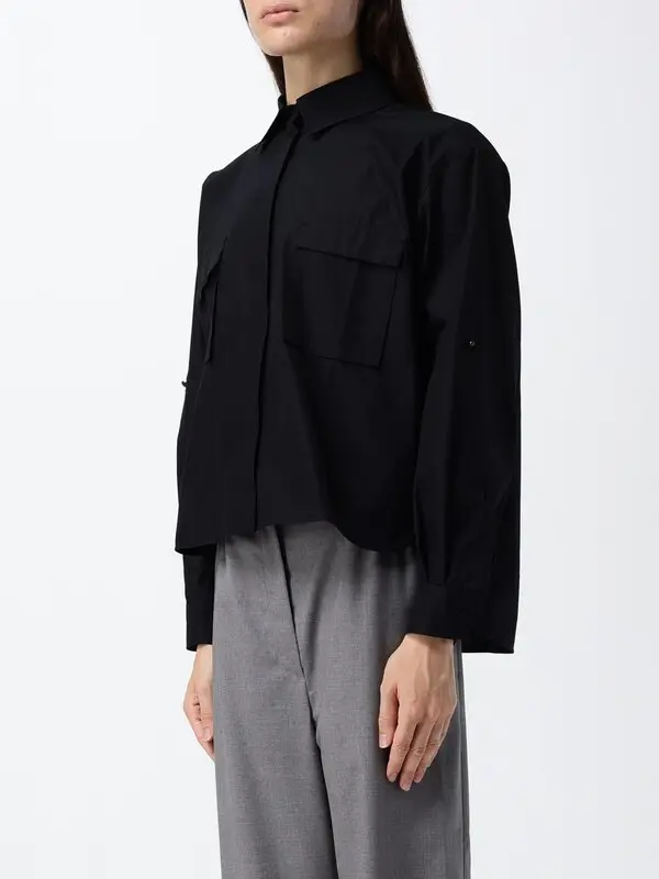 Max Mara Cotton Shirt With Dropped Shoulders And Patch Pockets - Black