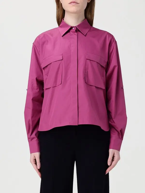 Max Mara Cotton Shirt With Dropped Shoulders And Patch Pockets - Fuchsia