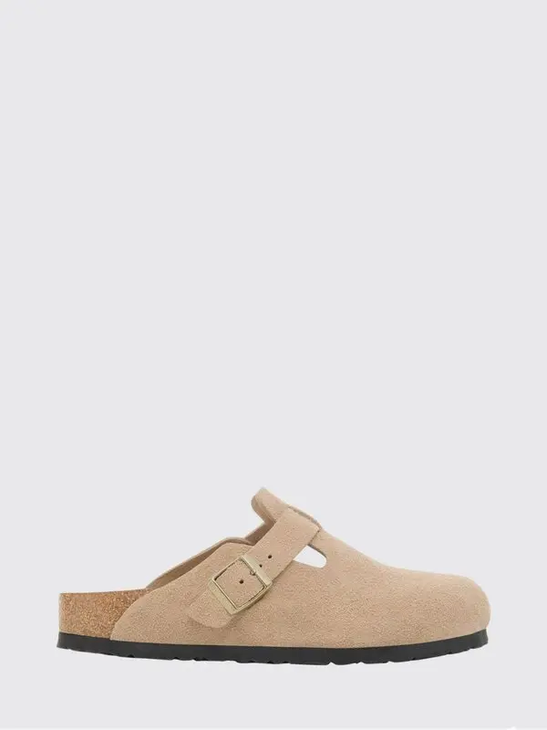 BIRKENSTOCK Boston Suede Mules With Adjustable Strap - Sand
