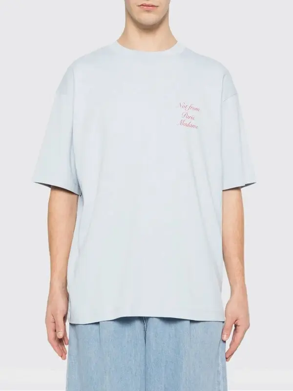 Drole De Monsieur Cotton Casual T-shirt With Slogan - Blue