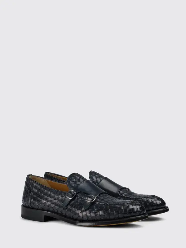 DOUCAL'S Braided Leather Double Monk Strap Shoes - Blue
