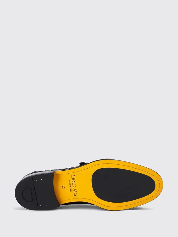 DOUCAL'S Braided Leather Double Monk Strap Shoes - Blue
