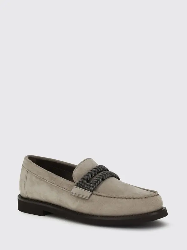 Brunello Cucinelli Suede Loafer With Embellished Strap - Ice