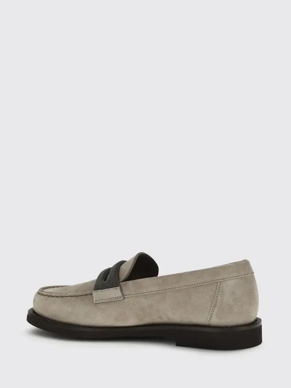 Brunello Cucinelli Suede Loafer With Embellished Strap - Ice