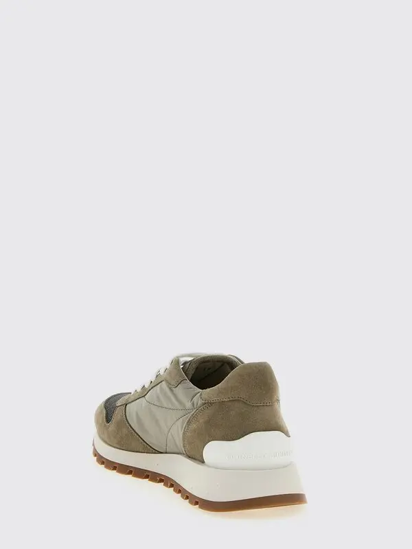Brunello Cucinelli Suede And Nylon Sneakers With Monile Embellishment