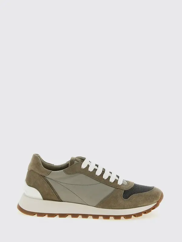 Brunello Cucinelli Suede And Nylon Sneakers With Monile Embellishment