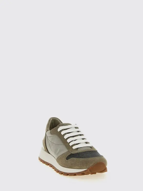 Brunello Cucinelli Suede And Nylon Sneakers With Monile Embellishment