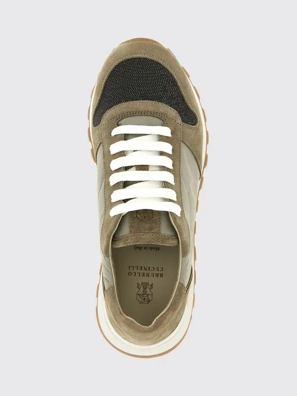 Brunello Cucinelli Suede And Nylon Sneakers With Monile Embellishment