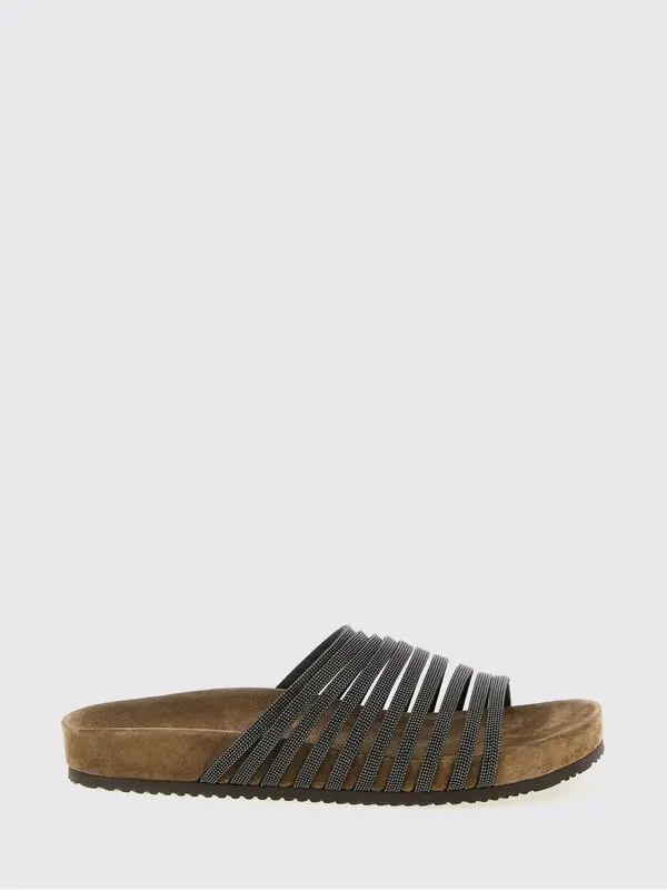 Brunello Cucinelli Embellished Suede Slip-on Sandals - Black