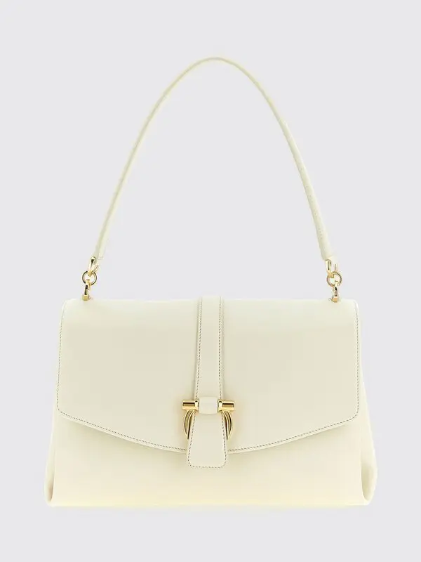 FERRAGAMO Leather Shoulder Bag With Gancini Logo - Beige