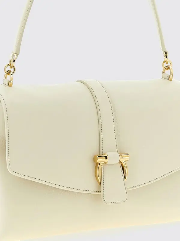 FERRAGAMO Leather Shoulder Bag With Gancini Logo - Beige