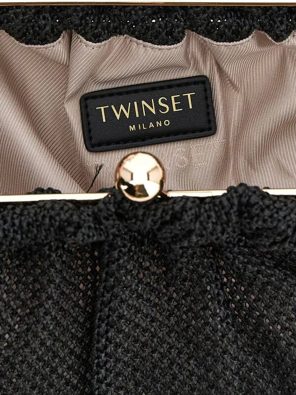 TWINSET Raffia Clutch With Logo Detail