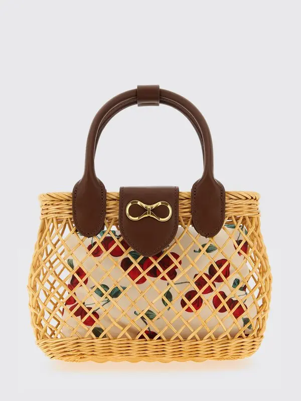 TWINSET Woven Rattan Bag With Abstract Print - Leather