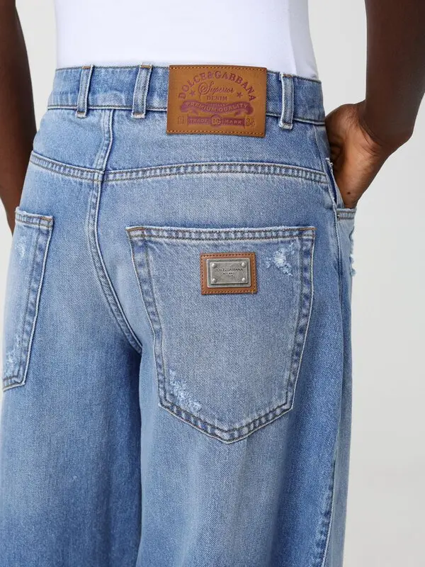 Dolce & Gabbana Baggy Cotton Denim Jeans - Gnawed Blue