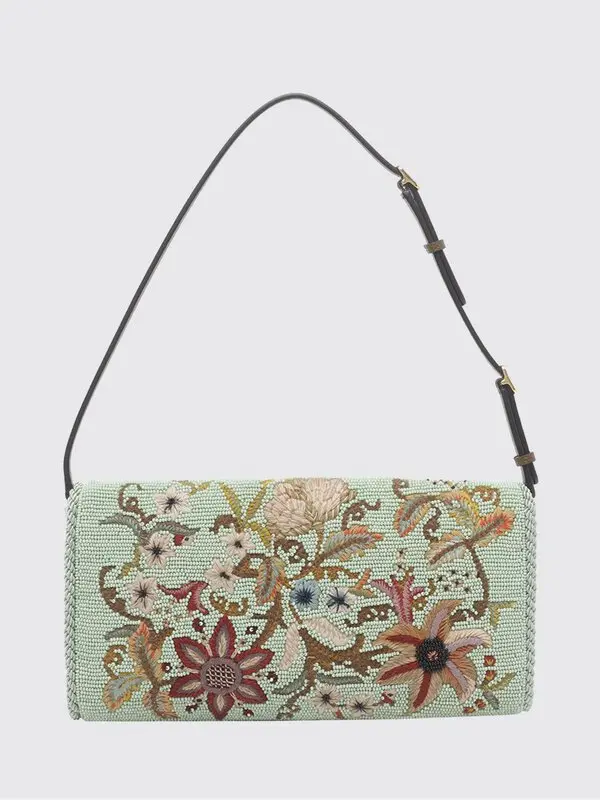 Valentino Garavani Embroidered Beaded Shoulder Bag With Floral Motif - Green