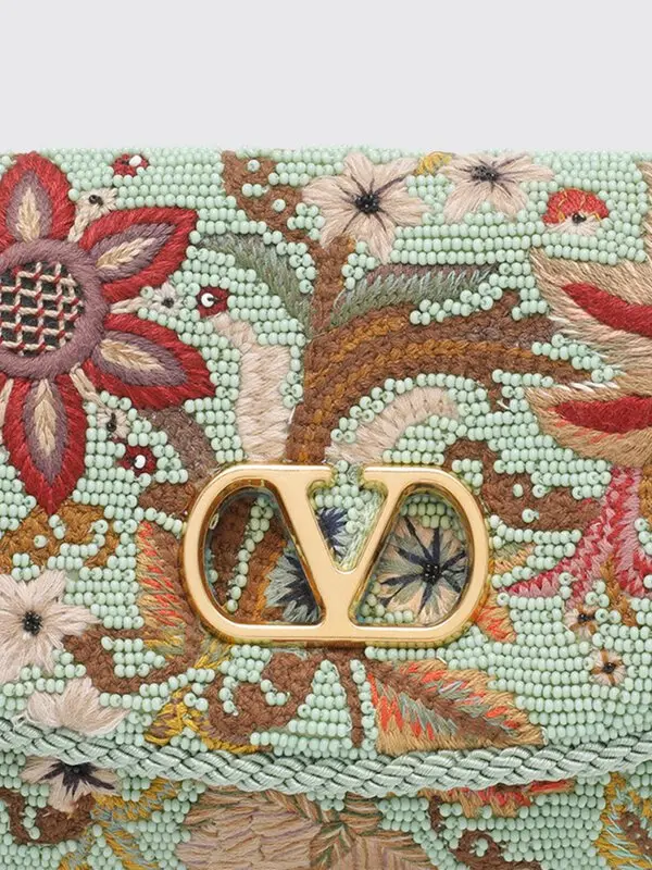 Valentino Garavani Embroidered Beaded Shoulder Bag With Floral Motif - Green