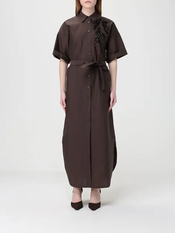 Brunello Cucinelli Sequined Cotton Blend Shirt Dress - Brown