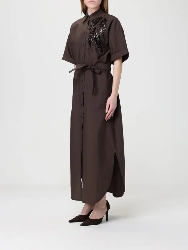 Brunello Cucinelli Sequined Cotton Blend Shirt Dress - Brown