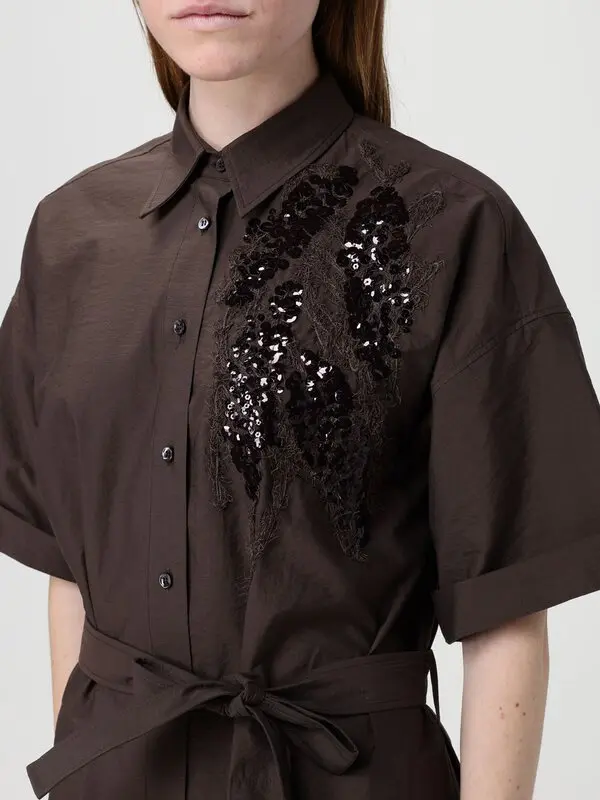 Brunello Cucinelli Sequined Cotton Blend Shirt Dress - Brown