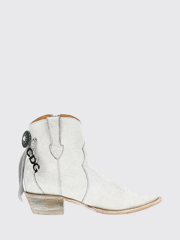 Comme Des Garçons Cracked Leather Ankle Boots - White