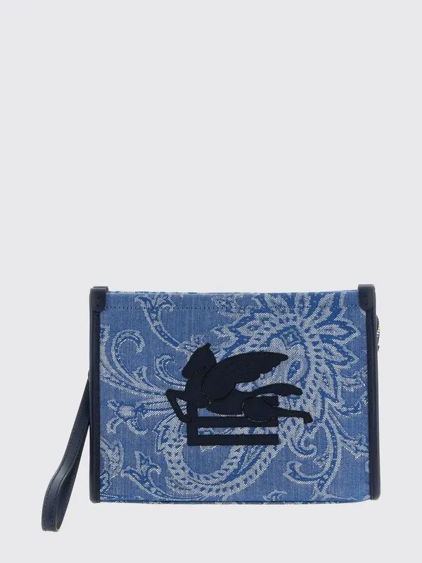 Etro Paisley Jacquard Cotton Denim Clutch - Blue