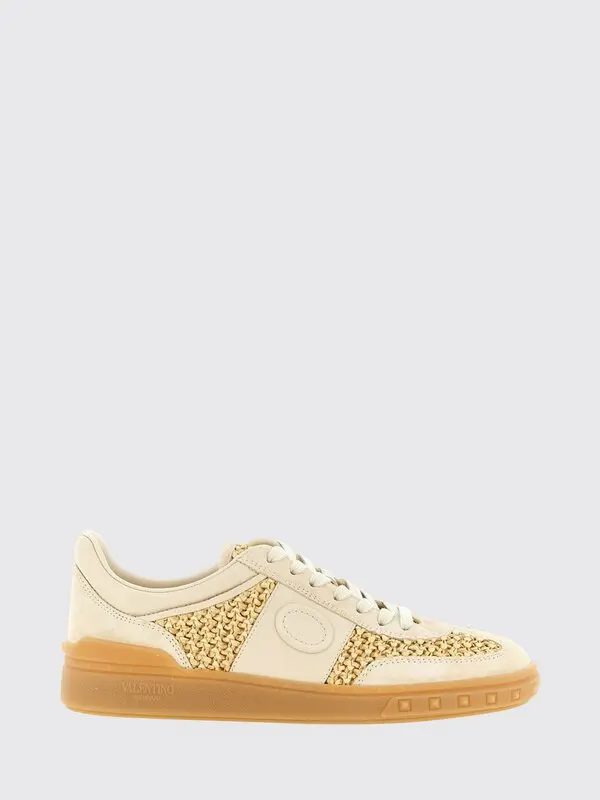 Valentino Garavani Upvillage Raffia And Leather Lace-up Sneakers - Beige