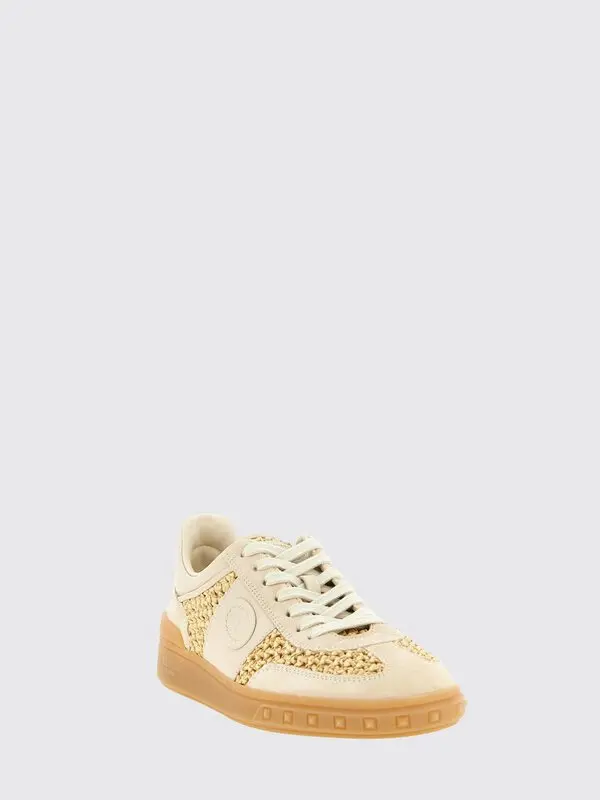 Valentino Garavani Upvillage Raffia And Leather Lace-up Sneakers - Beige