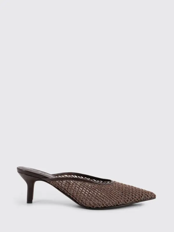 Brunello Cucinelli Mesh Nylon Mules With Monile And Leather