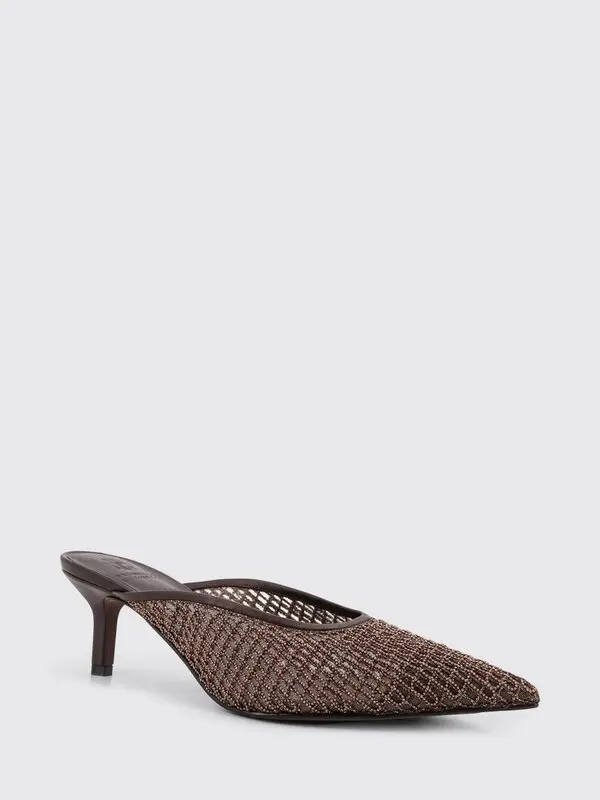Brunello Cucinelli Mesh Nylon Mules With Monile And Leather