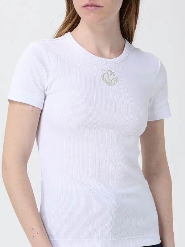 Pinko Jersey Crew Neck T-shirt With Embroidered Logo - White 1